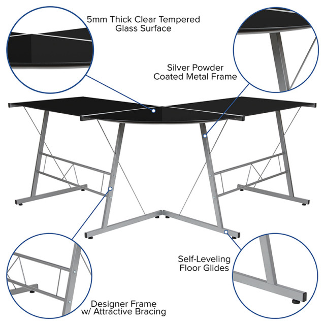 Black Glass L-Shape Desk - Contemporary - Kitchen And Dining Furniture ...