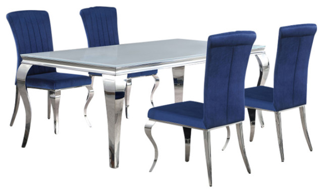 Carone 5-piece 81" Rectangular Dining Set Ink Blue and Chrome Dining ...