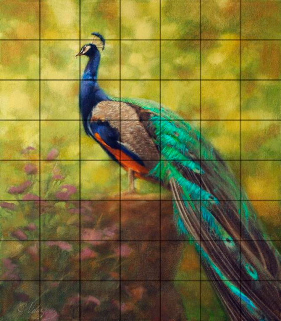 Tile Mural Kitchen Backsplash Peacock by Joe Velazquez, 42" W x 48" H ...