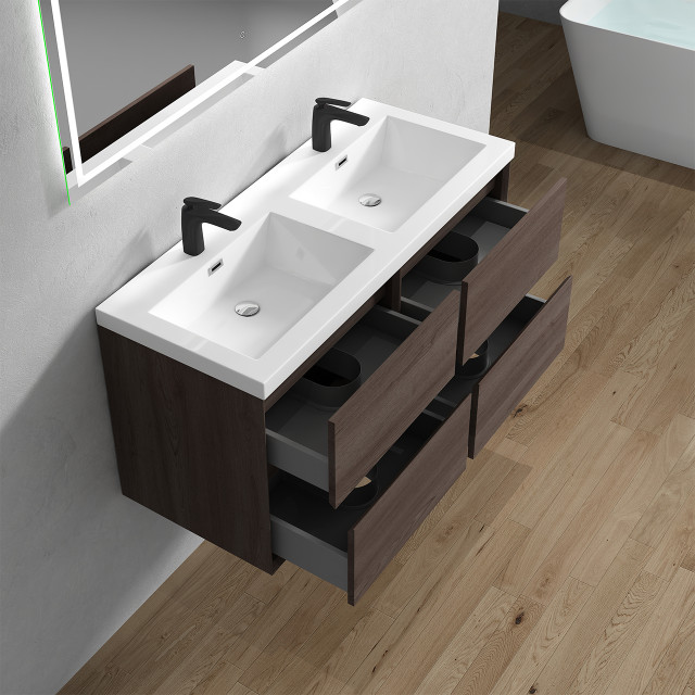 Kingdee Red Oak Wall Mounted Vanity With Reinforced Acrylic Sink, 48d ...