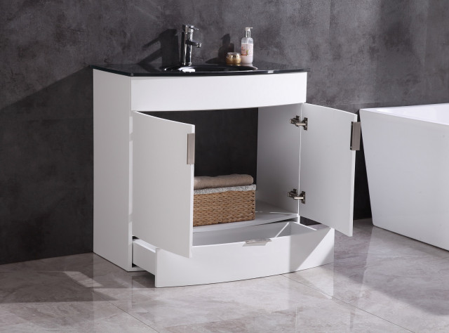 36" White Bathroom Vanity, PVC - Modern - Bathroom Vanities And Sink ...