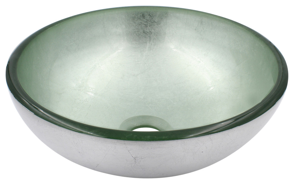 Argento Mini 12" Silver Foiled Round Glass Vessel Bath Sink ...