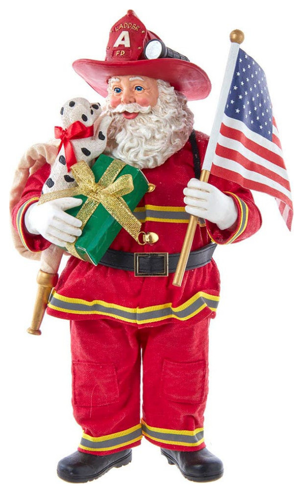 Kurt Adler 10.5" Fabriche Fireman Santa With American Flag, 10.5 ...