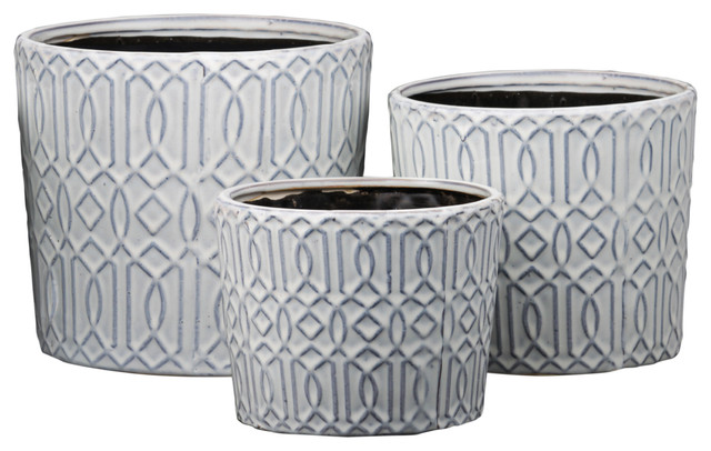 Ceramic Round Pot With Embossed Overlocking Design Body, Black Inside ...