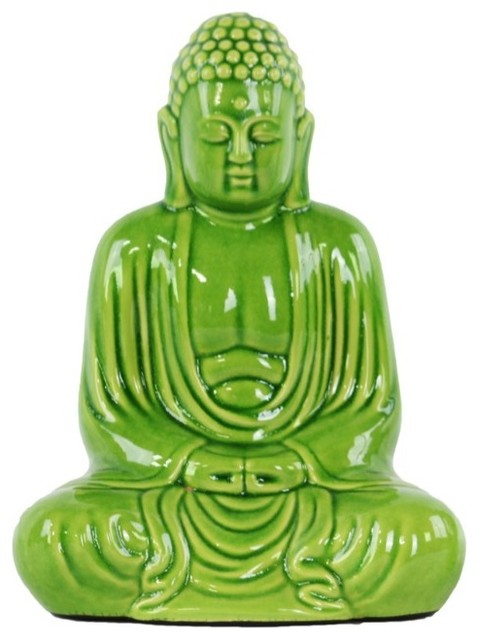 Ceramic Meditating Buddha Figurine, Green - Asian - Decorative Objects ...