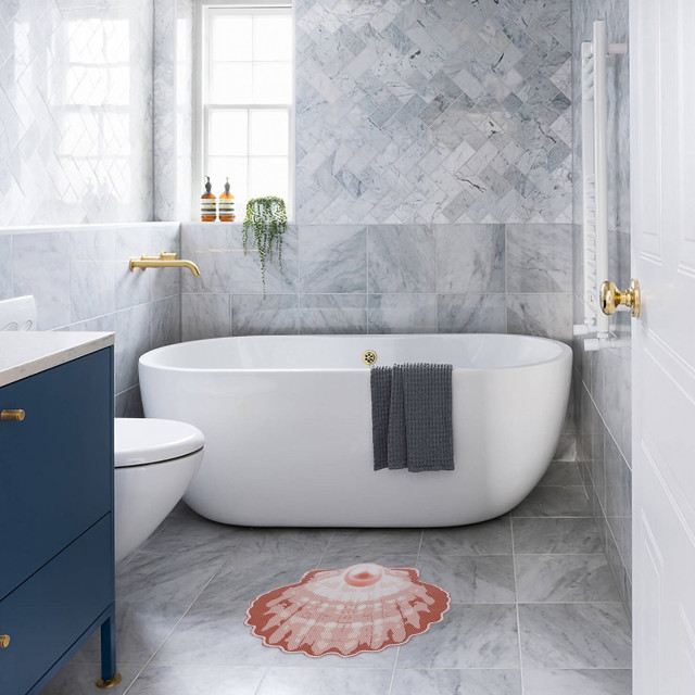 Sea Shell PVC Bathroom Mat, Beige, 19" x 26", Covers 3.2 sq ft, 19" x ...