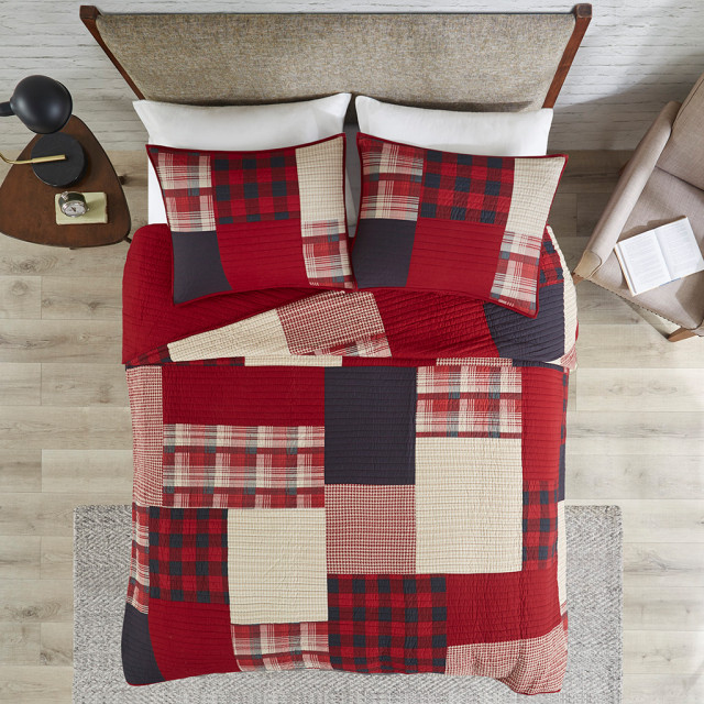 Woolrich Sunset Oversized Cotton Coverlet Mini Set, Red, King/Cal King ...