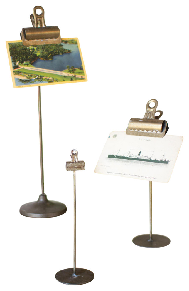 Metal Standing Note Clip 3-Piece Set Photo Memo Holder Tabletop Place ...