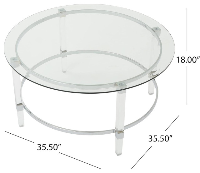 Modern Coffee Table, Acrylic Legs With Ring Shaped Support & Round ...