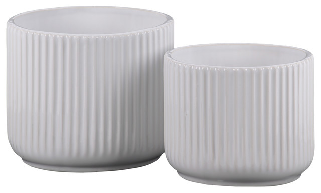 UTC11444 2-Piece Ceramic Pot Set, Gloss White - Transitional - Indoor ...