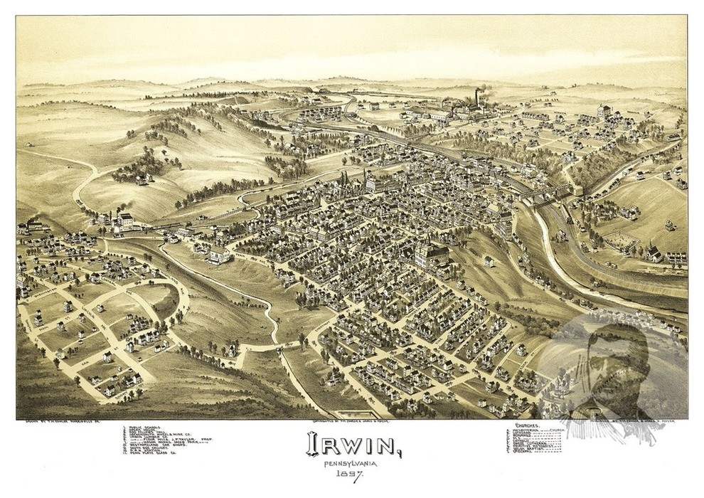 Old Map of Irwin Pennsylvania 1897, Vintage Map Art Print, 18"x24 ...