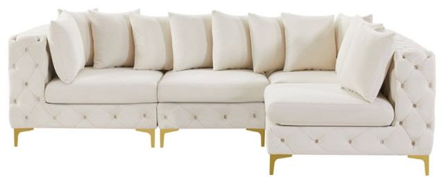 Maklaine Modern / Contemporary Cream Velvet Modular Sectional ...