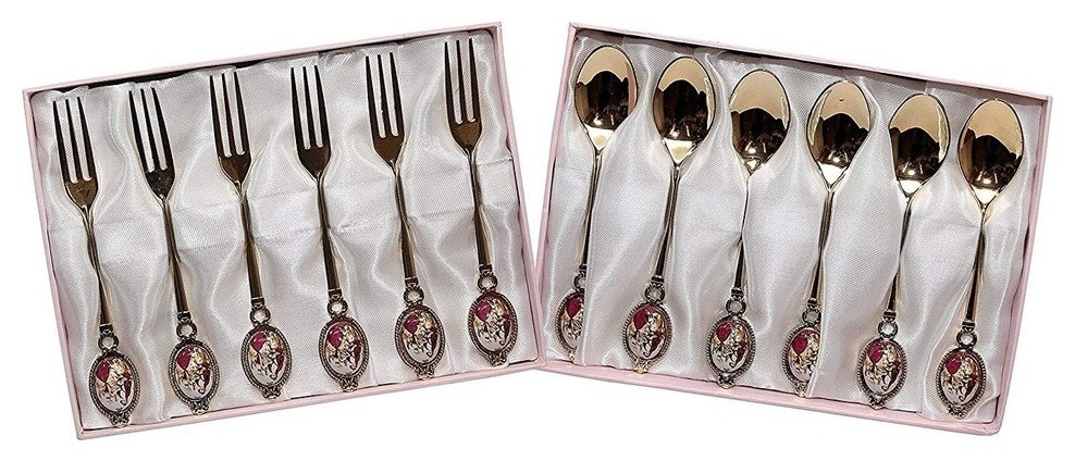 Royal Flatware Set of 12pc Demi Dessert Flatware Forks and Spoons (Gold ...
