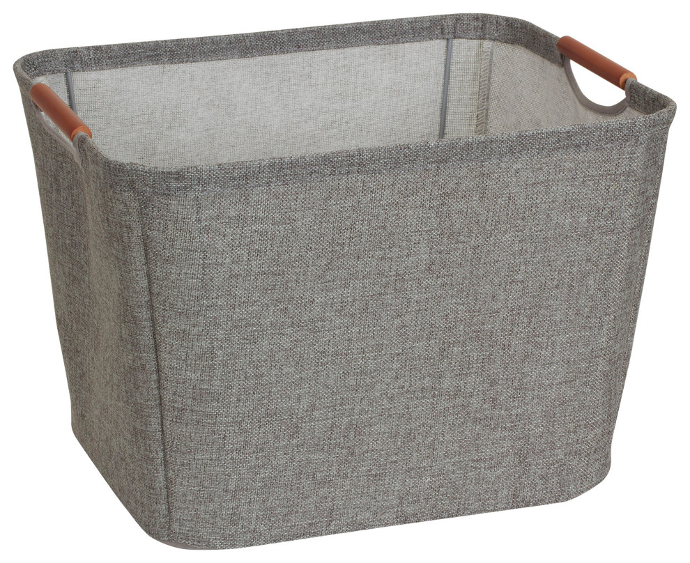 Small Tapered Soft-Side Storage Bin With Wood Handles, Medium ...
