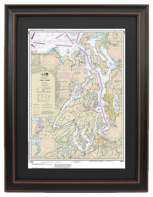 Poster Size Framed Nautical Chart, Puget Sound - Transitional - Prints ...