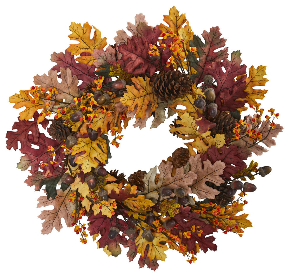 24" Oak Leaf, Acorn and Pine Wreath - Traditional - Wreaths And ...