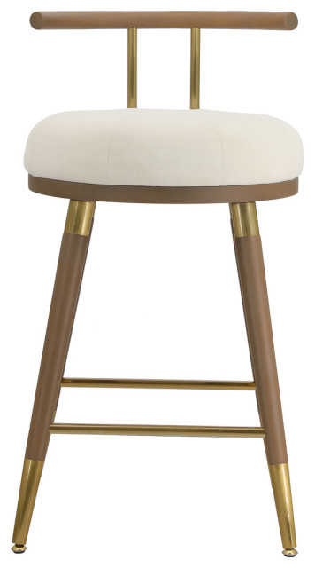 Walnut Ash Wooden Stool, Cream Velvet Counter Stool, Tufted Gold Round ...