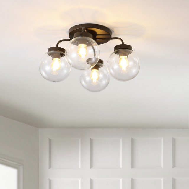 Piper 18" 4-Light Farmhouse Rustic Iron/Glass LED Semi Flush Mount ...