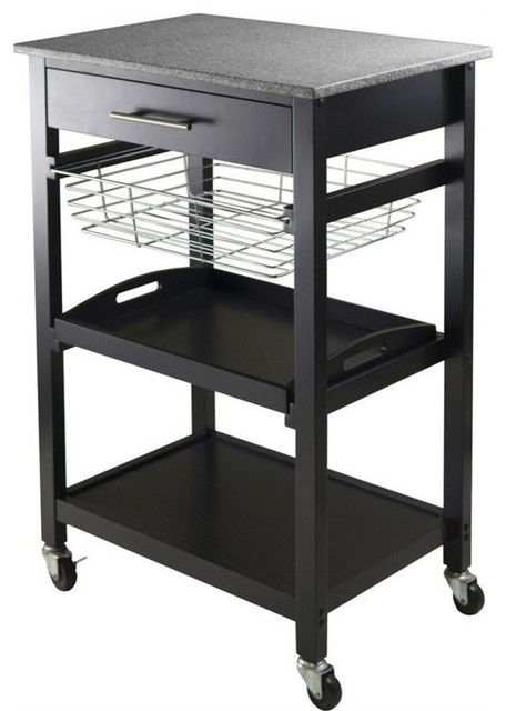 Pemberly Row Transitional Solid Wood Utility Kitchen Cart in Black ...