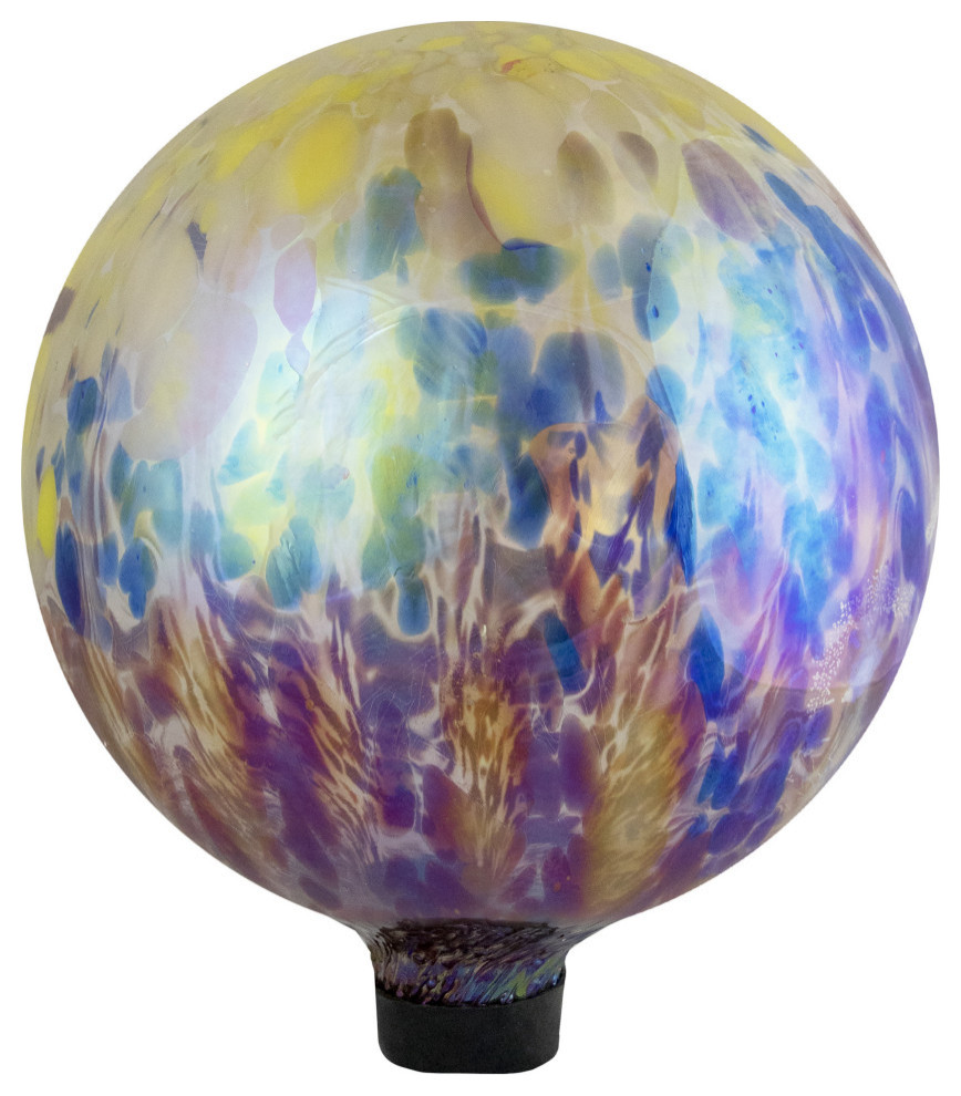 10" Yellow & Blue Iridescent Reflective Glass Outdoor Garden Gazing ...