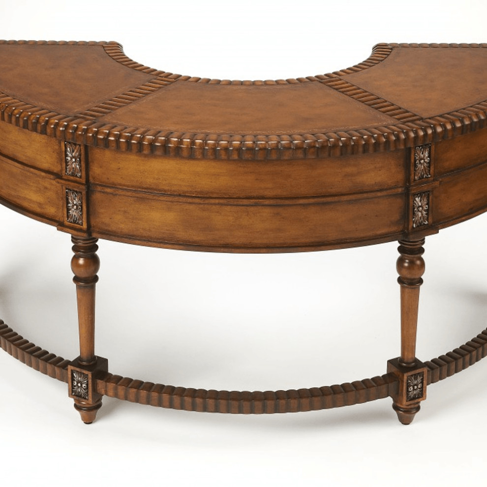 Hand Carved Leather Top Crescent Shape Desk - Traditional - Desks And ...