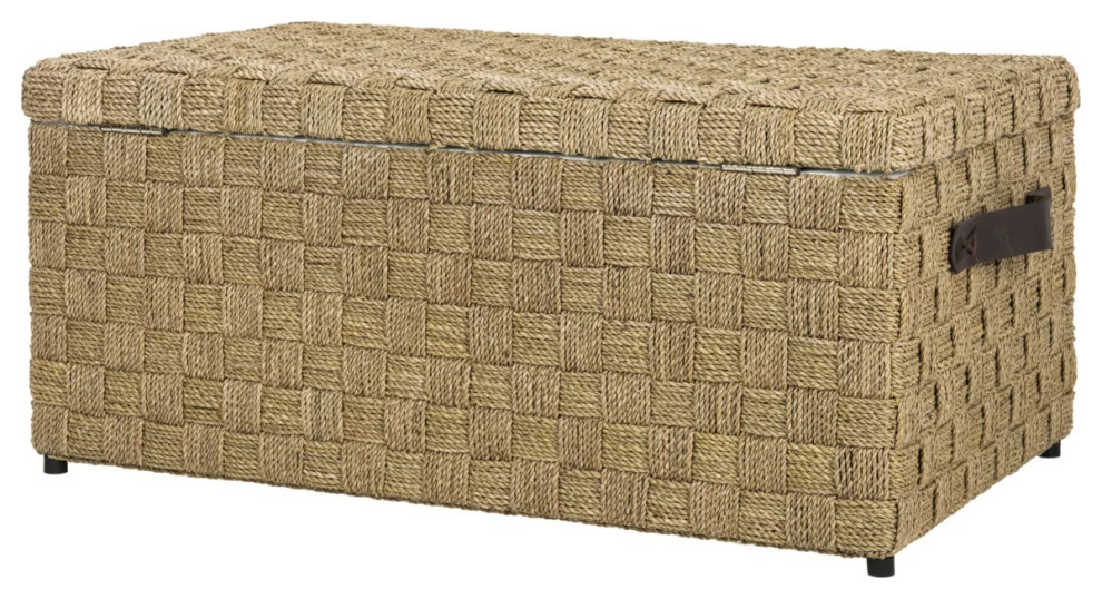 Contemporary Geometric Storage Trunk with Woven Seagrass and Side ...