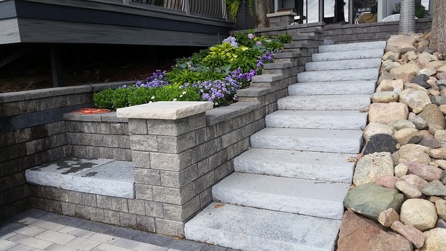 Unilock Ledgestone Step Staircases w/ Oaks Ortana Retaining Walls ...