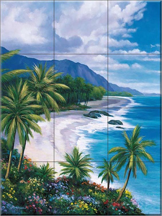 Ceramic Tile Mural, Tropical Paradise 1, JZ, by John Zaccheo, 12.75" x ...