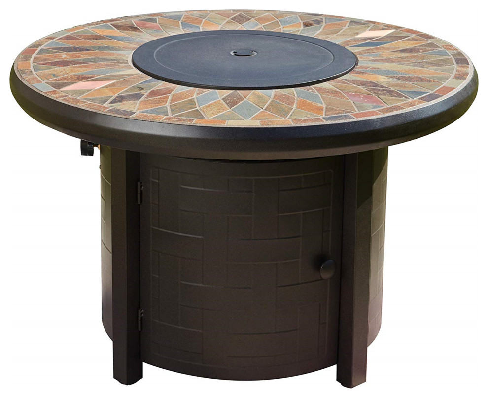 Natural Slate and Copper Round Propane Fire Pit, Black - Transitional ...