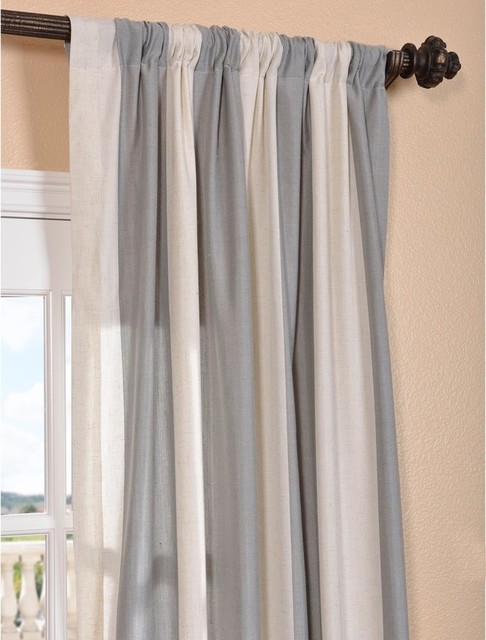 Del Mar Gray Linen Blend Stripe Curtain Single Panel, 50"x96" - Contemporary - Curtains - by ...