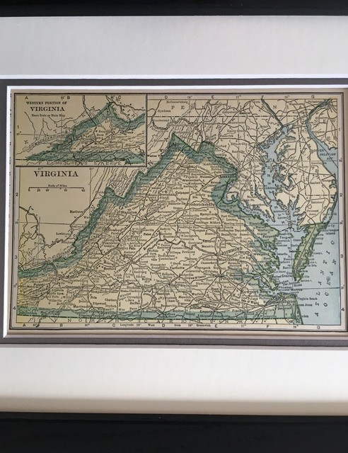Vintage Virginia State Map, Framed Original Virginia Map- Authentic ...
