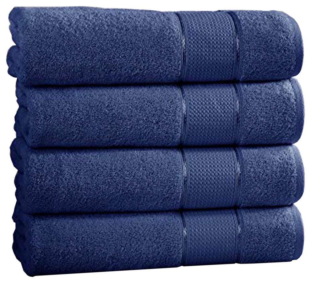 Bergamo 4 Piece Spun Loft Bath Sheets With Twill Weaving , Dark Blue ...