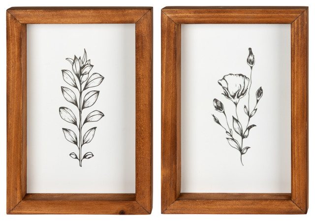 Stratton Home Decor Farmhouse Wildflower Stems Framed Wall Art, Set of ...