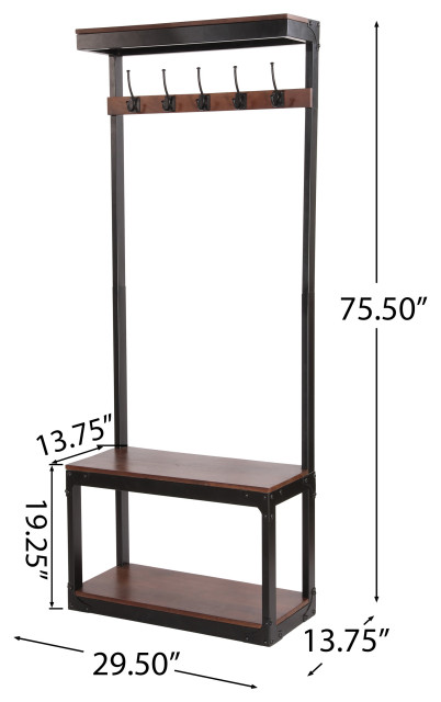 Chafin Modern Industrial Handcrafted Mango Wood Coat Rack with Bench ...