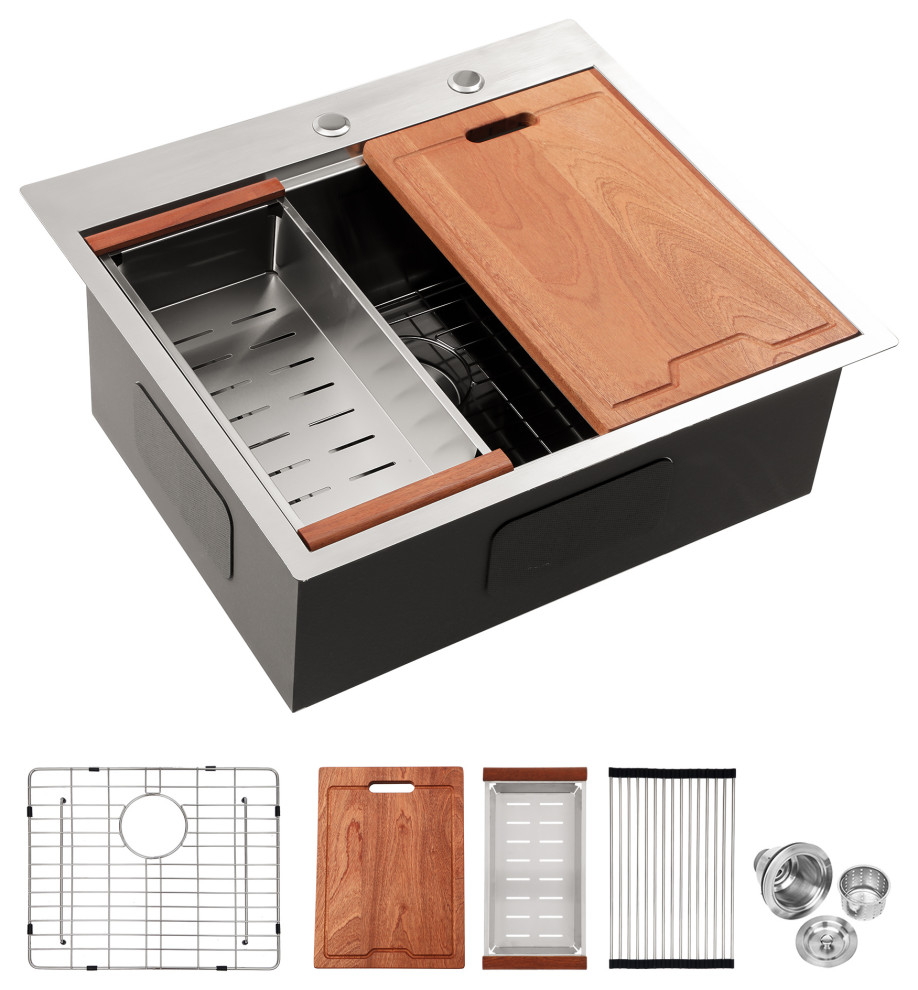 Topmount Workstation Drop In Stainless Steel Single Bowl Kitchen Sink ...