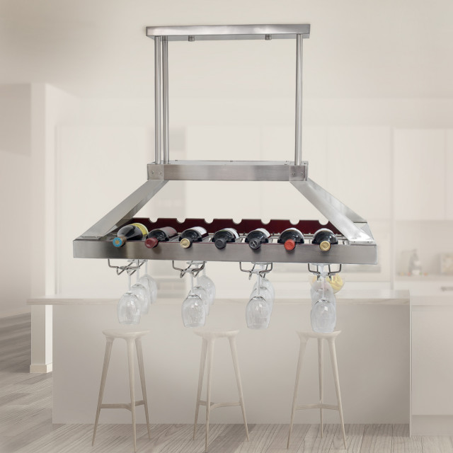 Elegant Designs 2 Light LED Overhead Wine Rack, Brushed Nickel ...