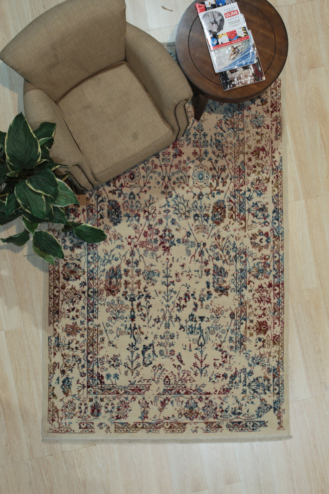 EORC Ivory/Multi Hand Crafted Wool & Viscose Hand Crafted Rug 9' x 12 ...