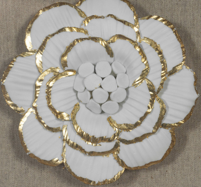 Gold Ceramic Flower Shadow Box Wall Décor (MS39291AP) - Contemporary ...