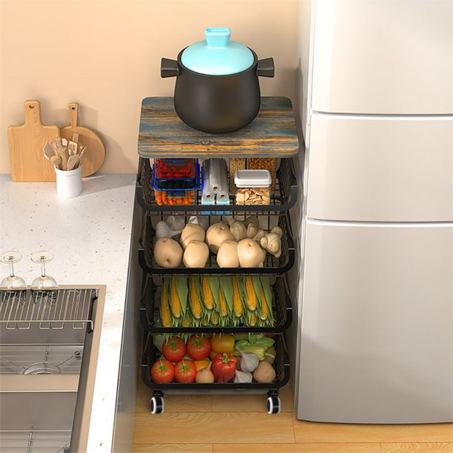 Pemberly Row 5-Tier Metal Utility Carts w/ Lockable Casters & Flat Top ...