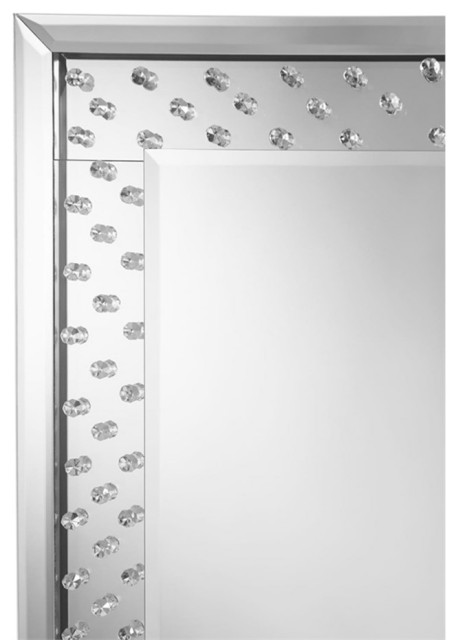 Pemberly Row Modern Glass Acrylic Silver Crystal Inlay Floor Mirror ...