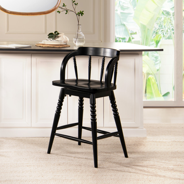 Breda 25.5" Turned Bubble Spindle Low-Back Wood Swivel Counter Stool ...