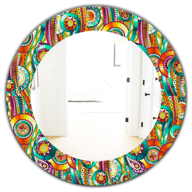 Designart Tribal Doddle Ethnic Mosaic Elements Frameless Oval Round ...