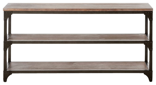 60", Rustic Weathered Oak Console Storage Table - Industrial - Console ...