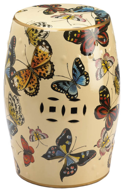 Butterflies In Flight Decorative Stool - Asian - Accent And Garden ...