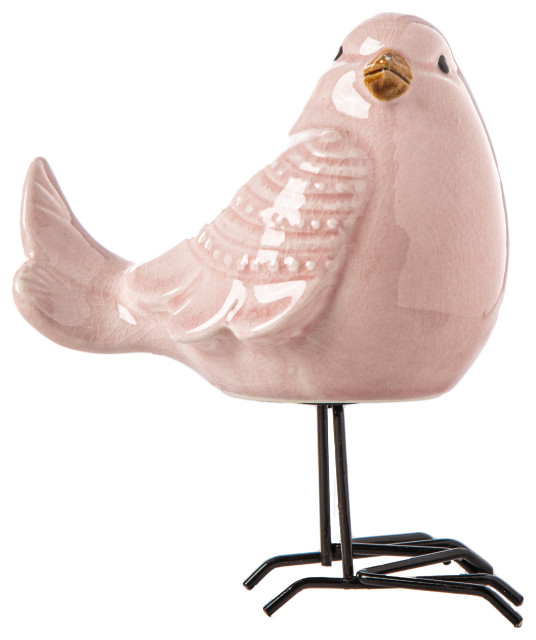 Ceramic Standing Bird Figurine with Metal Legs Design Gloss Pink Finish ...