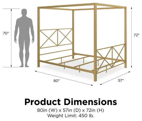 Contemporary Golden Metal Canopy Bed, Criss Cross Headboard Design ...