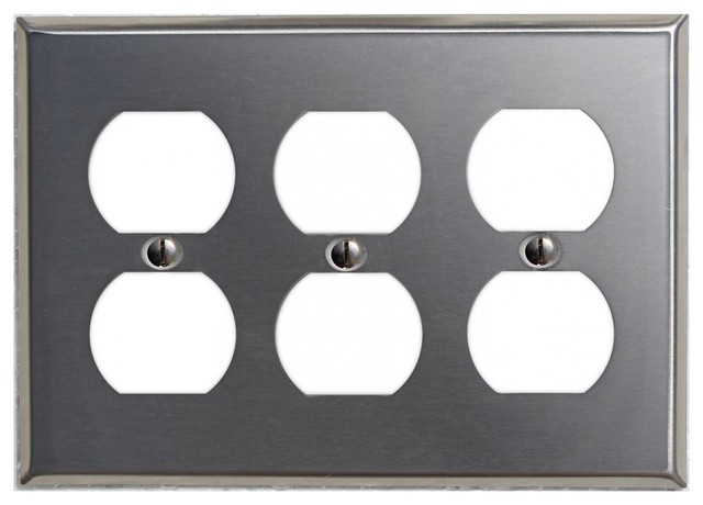 Switchplate Brushed Stainless Steel Triple Outlet | - Transitional ...