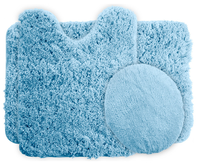 Lavish Home 3 Piece Super Plush Non-Slip Bath Mat Rug Set, Blue ...
