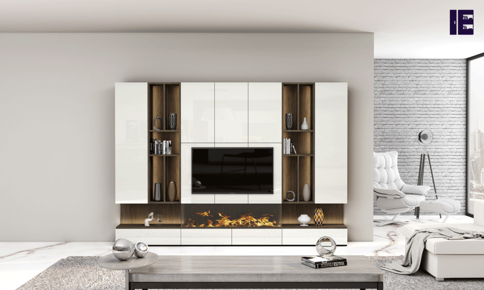 Corner TV Unit in Sepia Gladstone Oak White Book Storage | Inspired ...