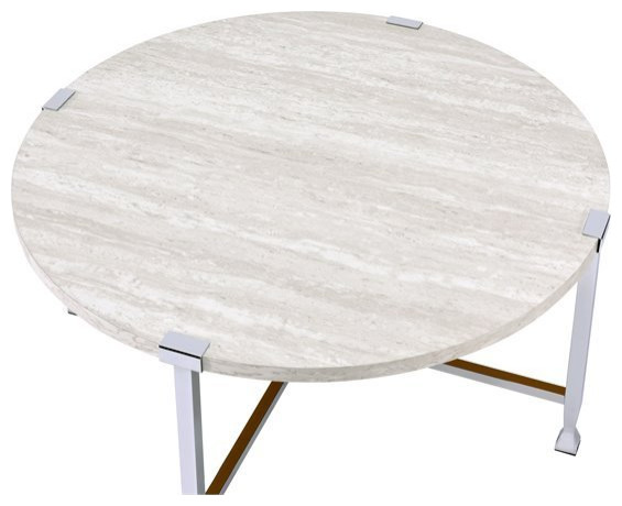 ACME Brecon Round Wooden Top Coffee Table in White Oak and Chrome ...